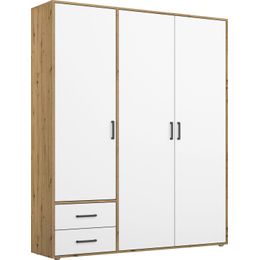 Dreht&uuml;renschrank Rauch "Kleiderschrank Schrank Garderobe W&auml;scheschrank VOYAGER", wei&szlig; (eiche artisan, alpinwei&szlig;), B:140cm H:194cm T:53cm, Holzwerkstoff, Schr&auml;nke, Dreht&uuml;renschrank, moderne Griffe in Graumetallic mit Au&szlig;enschubk&auml;sten MADE IN GERMANY