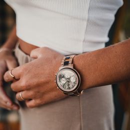Damenuhr Calina, ros&eacute;gold Armband mit grauem Marmor Zifferblatt