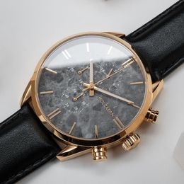 Schwarz & Goldene Herrenuhr Existential, Chronograph, Armband aus Echtleder