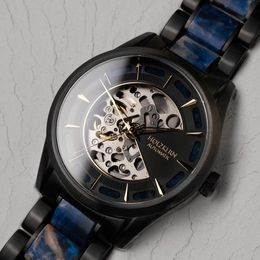 Herrenuhr Vredefort Marmor & Edelstahl in Schwarz Automatikuhr Holzkern