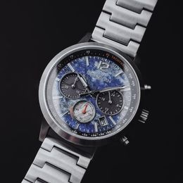 Elegante Herrenuhr Paracas, Blauer Chronograph, Meteorit Hilfszifferbl&auml;tter, Solar Uhrwerk