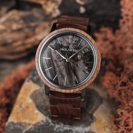 Holzkern Holzuhr Leonardo (Walnuss/Marmor), Herren, Naturholz