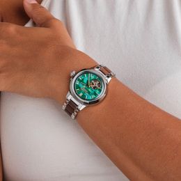 Damen Automatik Uhr, Gr&uuml;nes Perlmutt, Edelstahl