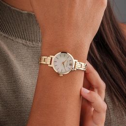 Damenuhr Hanwi, Goldenes Armband & wei&szlig;es Perlmutt-Zifferblatt