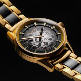 Holzkern Holzuhr Flowfinder (Ahorn/Gold), Herren, Naturholz