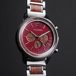 Einzigartige Herrenuhr Crist&oacute;bal, Chronograph mit Rotem Zifferblatt & Silbernem Edelstahl