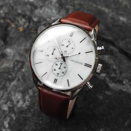 Elegante Herrenuhr Melodical mit Echtlederarmband und Wei&szlig;er Marmor