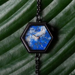 Holzkern Holzuhr Schneegl&ouml;ckchen (Lapislazuli/Schwarz), Damen, Naturholz