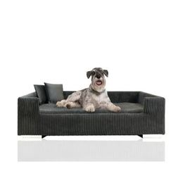 Rohrschneider &reg; Hundesofa, Hundebett Cord f&uuml;r mittelgro&szlig;e und gro&szlig;e Hunde, inkl. 2 Dekokissen dunkelgrau