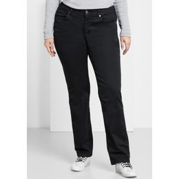 sheego Gro&szlig;e Gr&ouml;&szlig;en Hose in gerader Form, aus Twill, schwarz, Gr&ouml;&szlig;e 112 - Damen