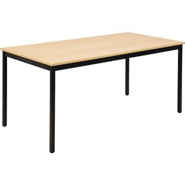 eurokraft basic Mehrzwecktisch, rechteckig, HxBxT 740 x 1600 x 800 mm, Platte Buche-Dekor, Gestell schwarz