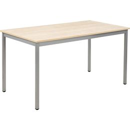 eurokraft basic Mehrzwecktisch, rechteckig, BxH 1400 x 740 mm, Tiefe 700 mm, Platte Ahorn-Dekor, Gestell wei&szlig;aluminium