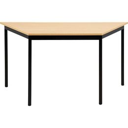 eurokraft basic Mehrzwecktisch, trapezf&ouml;rmig, HxBxT 740 x 1400 x 700 mm, Platte Buche-Dekor, Gestell schwarz