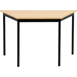 eurokraft basic Mehrzwecktisch, trapezf&ouml;rmig, HxBxT 740 x 1200 x 600 mm, Platte Buche-Dekor, Gestell schwarz