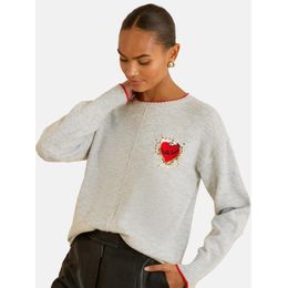 love & roses Pullover Damen Gr&ouml;&szlig;e S grau / rot / schwarz