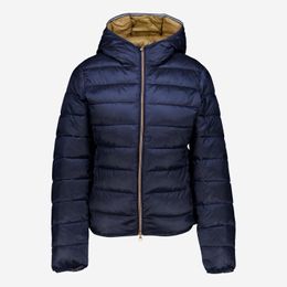 Schwarzblaue wattierte Jacke mit Kapuze