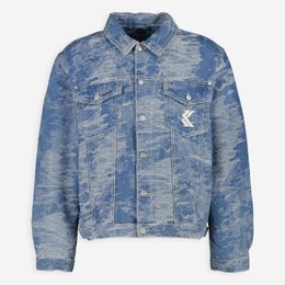 Karl Kani Blaue Jeansjacke mit gesticktem Muster
