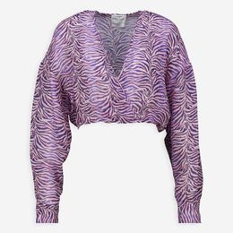 forte_forte Rosafarbene Cropped Fit Wickelbluse mit Animalprint