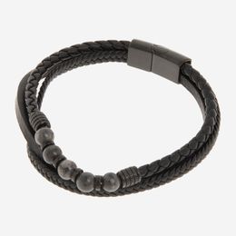 Schwarzes Armband aus Stahl und Leder
