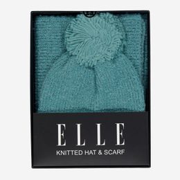 ELLE 2-teiliges blaues Set aus M&uuml;tze und Schal