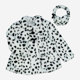 2-teiliges wei&szlig;es Set aus Kunstfellmantel und Ohrw&auml;rmer