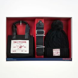 True Religion 2-teiliges schwarzes Set aus Tote Bag und M&uuml;tze