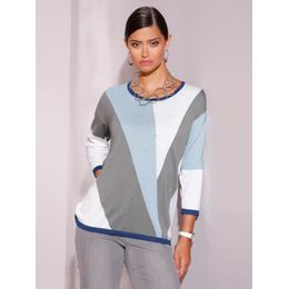 WITT Damen Jacquard-Pullover mit Glitzersteinchen, hellblau-ecru-gemustert, Gr&ouml;&szlig;e 40