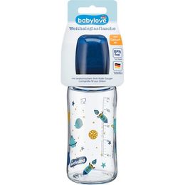 Babyflasche Weithals aus Glas, blau, von Geburt an, 240 ml babylove