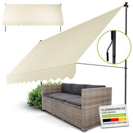 Juskys Klemmmarkise Kapstadt 400x120 cm - H&ouml;henverstellbar, ohne Bohren, wasserabweisend - Beige