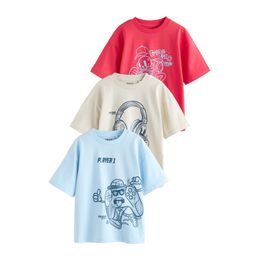 next Shirt boy size 140 marine blue / Light blue / Greige / Red