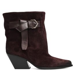 Elena Iachi Stiefel - Bordeaux Suede Ankle Boots With Wide Leather Buckl - Gr. 37,5 (EU) - in Rot - f&uuml;r Damen