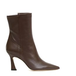 Stuart Weitzman Stiefel - Brown Leather Ankle Boots With 85Mm Kitten Heel - Gr. 38,5 (EU) - in Braun - f&uuml;r Damen