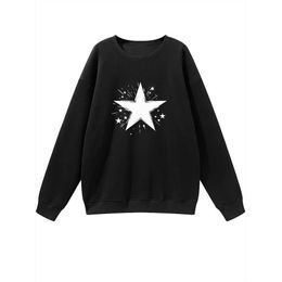 GORHEY Sweatshirt 'Wo's Pullover with Star Print, Loose Fleece Pullover for Autumn/Winter' Damen Gr&ouml;&szlig;e L schwarz