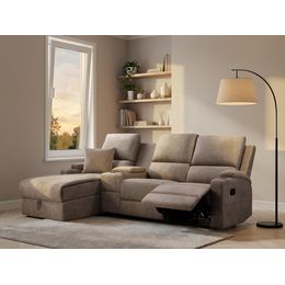 Ecksofa Home Affaire, B:240cm H:105cm T:155cm, grau, Wohnzimmer, Sofas, "NAPORI Multimediasofa, 3er Kinosessel XXL, L-Form, 3 Bezugsstoffe", Kinosofa
