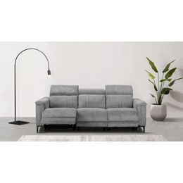 3-Sitzer OTTO HOME, B:222cm H:97cm T:100cm, grau, 100% Polyester, Sofas, "LUND Cord, B. 222cm, manuelle/elektrische Relaxfunktion in 2 Sitzen", USB-C