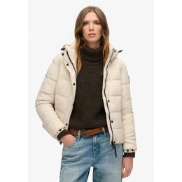 Superdry Damen Steppjacke "FAUX FUR SHORT HOOD PUFFER"rainy day grau, Gr. XS, unifarben, Web, Obermaterial: 100% Baumwolle, Jacken