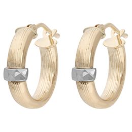 Firetti Damen Paar Creolen "Schmuck Geschenk Gold 585 Ohrschmuck Ohrringe bicolor", 15mm, Gelbgold 585, gold, Gelbgold 585, Ohrringe