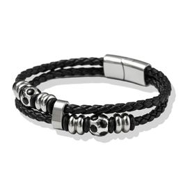 Firetti Damen Armband "Schmuck Geschenk Edelstahl Leder Armschmuck Armkette Fu&szlig;ball", 21cm, Edelstahl Ledersilberfarben, schwarz, Edelstahl, Leder,