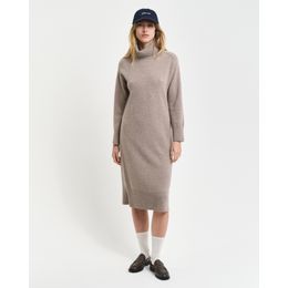 Gant Damen Midikleid "HERRINGBONE DETAIL ROLLNECK DRESS", grau, Gr. L, Strick, Obermaterial: 90% Wolle, 10% Kaschmir, Kleider, mit Rollkragen