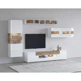 Wohnwand Inosign, wei&szlig;, Wohnzimmer, Kastenm&ouml;bel-Sets, "Toledo,Breite 391cm stilvolle Mediawand ohne Beleuchtung", Anbauwand