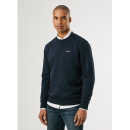 Pepe Jeans Herren Sweatshirt "MACBETH SMALL LOGO PLAIN CREW"dulwich blau, Gr. XL, unifarben, Sweatware, Obermaterial: 70% Baumwolle, 30% Polyester,
