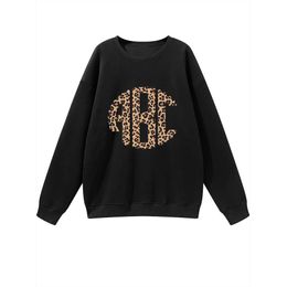 GORHEY Pullover 'Wo's Pullover with Letter Leopard Print, Loose Fleece Pullover for Winter' Damen Gr&ouml;&szlig;e XL schwarz