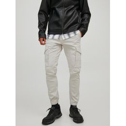 Jack & Jones JACK & JONES Herren Cargohose "JPSTPAUL JJFLAKE CARGO NOOS"moonbeam, Gr. 30, unifarben, Web, Obermaterial: 98% Baumwolle, 2% Elasthan, Hosen, mit