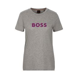 BOSS Orange Damen T-Shirt "Elogo Premium Damenmode", grau, Gr. M, bedruckt, Jersey, Obermaterial: 100% Baumwolle, Shirts, mit BOSS-Schriftzug