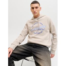Jack & Jones JACK & JONES Herren Kapuzensweatshirt "JJELOGO SWEAT HOOD 2 COL 25/26 NOOS"moonbeam, Gr. M, bedruckt, angeraute Sweatware, Obermaterial: 70%