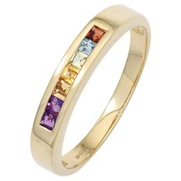 Jobo Damen Fingerring, 52, Gelbgold 585, gelb, Gelbgold 585, Fingerringe, 585 Gold Amethyst Blautopas Citrin Granat Peridot