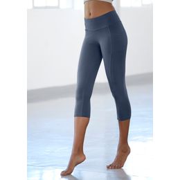 Vivance Damen Caprileggings, Gr. 32, blau, Single Jersey, Obermaterial: 95% Baumwolle, 5% Elasthan, unifarben, Basic, Hosen, mit 2 Handytaschen