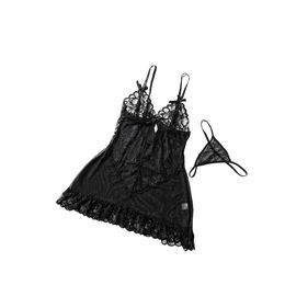 Organza Lingerie Negligee 'Spitzenneglig&eacute;' female Black size S