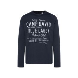 CAMP DAVID Longsleeve mit Label Print im Used Look Herren Gr&ouml;&szlig;e M blau