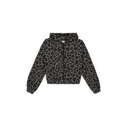 Kapuzensweatshirt s.Oliver JUNIOR, M&auml;dchen, Gr. 158/164, grau, schwarz, Sweatware, Obermaterial: 90% Baumwolle, 10% Polyester, animal-print, bedruckt, oversize taillenbedeckt, ohne Ausschnitt, elastischer Bund, Sweatshirts, mit Animal-Print, kurz geschnitten